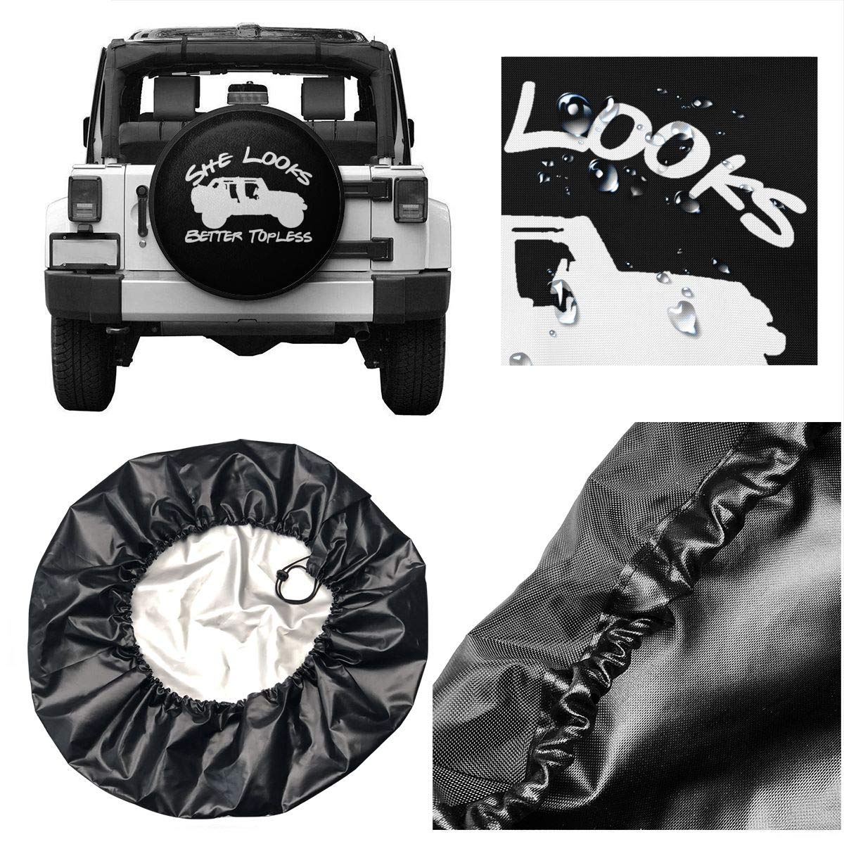 Spare Tire Covers She Looks Better Topless Universal Waterproof Sun Protector Dust - Proof Wheel Covers for Jeep, Trailer, RV, SUV, Truck, Camper and Other Vehicle 14 15 16 17 Inch