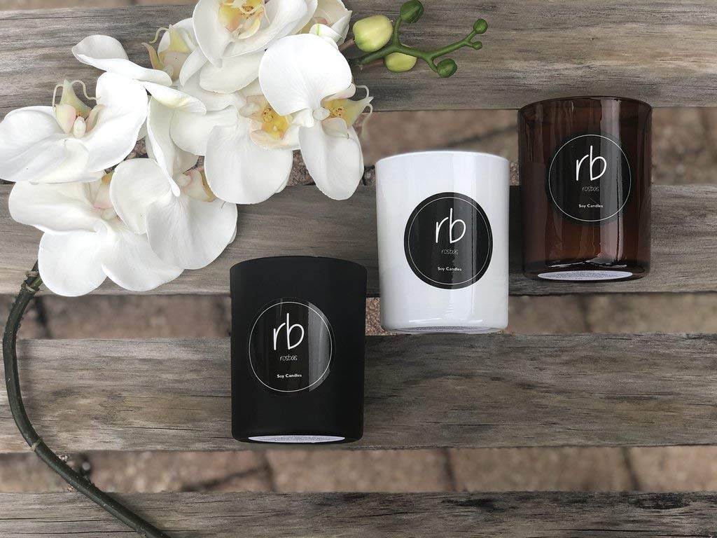 ROSBAS Vanilla Scented Candle Gift Set, Natural Soy Wax, 2 Matte White Glass Jars with Lid, 7 oz ea, Cotton Wick, Long Burn Time, Gift Packaged, Handmade in The USA