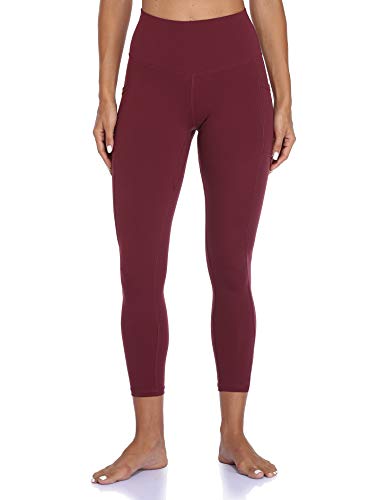 Colorfulkoala Women's High Waisted Tummy Control Workout Leggings 7/8 Length Yoga Pants with Pockets (S, Wine Red)
