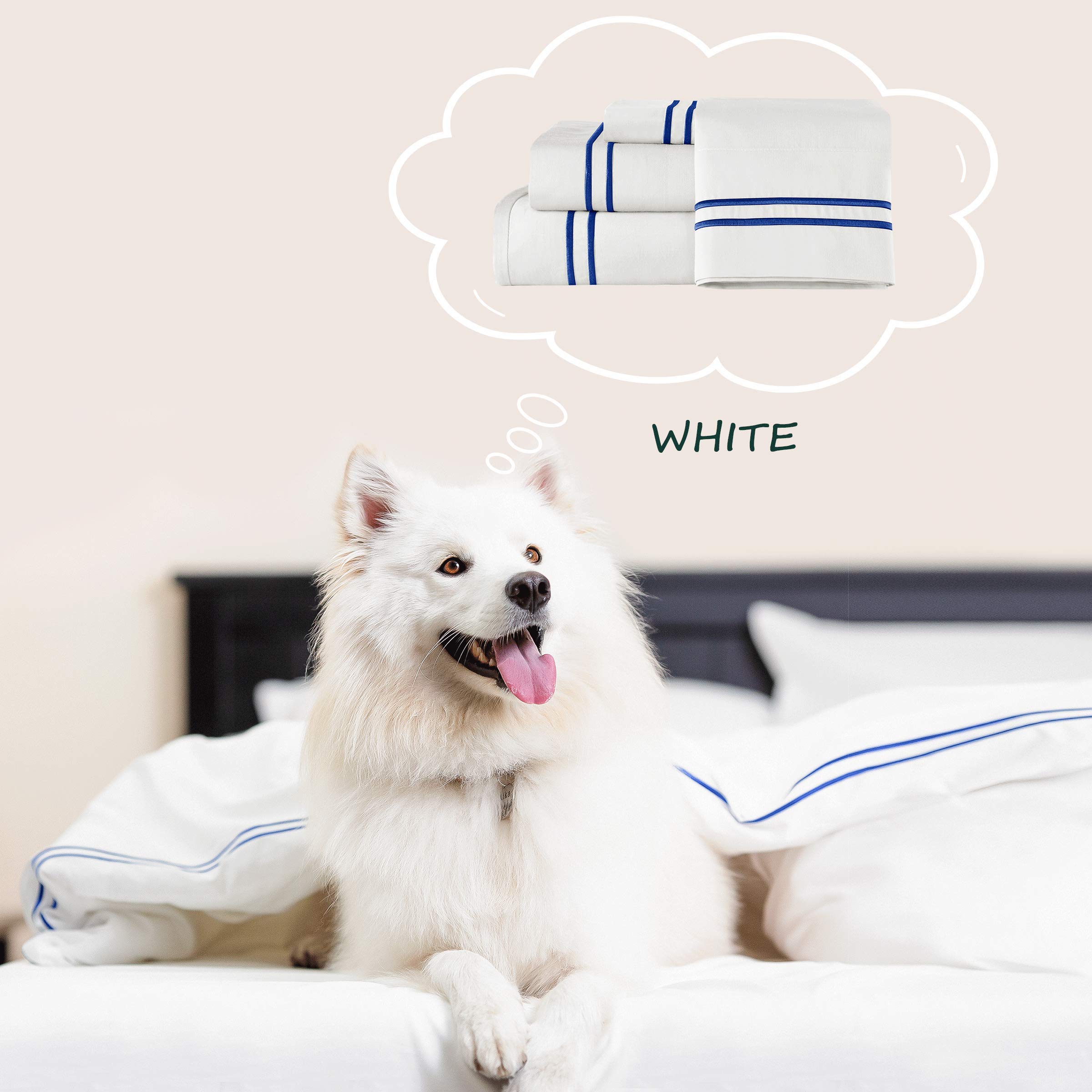 CHUN YI Luxury Cotton Bed Sheet Set, 4 Piece Full Bedding Sets-Tencel Fitted, Flat Sheet & Pillowcases, Deep Pocket to Easily Cover Mattress(White)