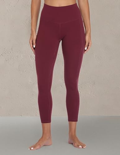 Colorfulkoala Women's High Waisted Tummy Control Workout Leggings 7/8 Length Yoga Pants with Pockets (S, Wine Red)