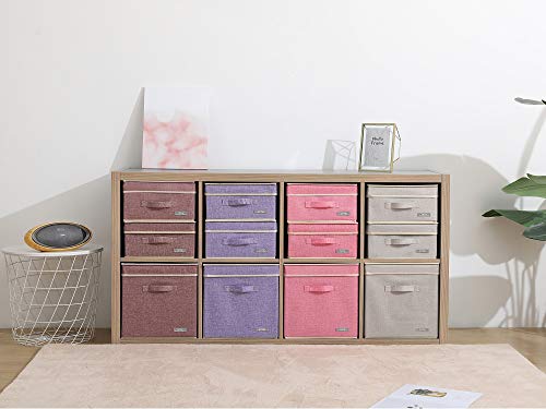 YueYue Linen Collapsible Storage Bins With Lids，Foldable Fabric Storage Bins Boxes，Storage boxes with lids Closet Bin（2 Pack Pink，13in/13in/13in