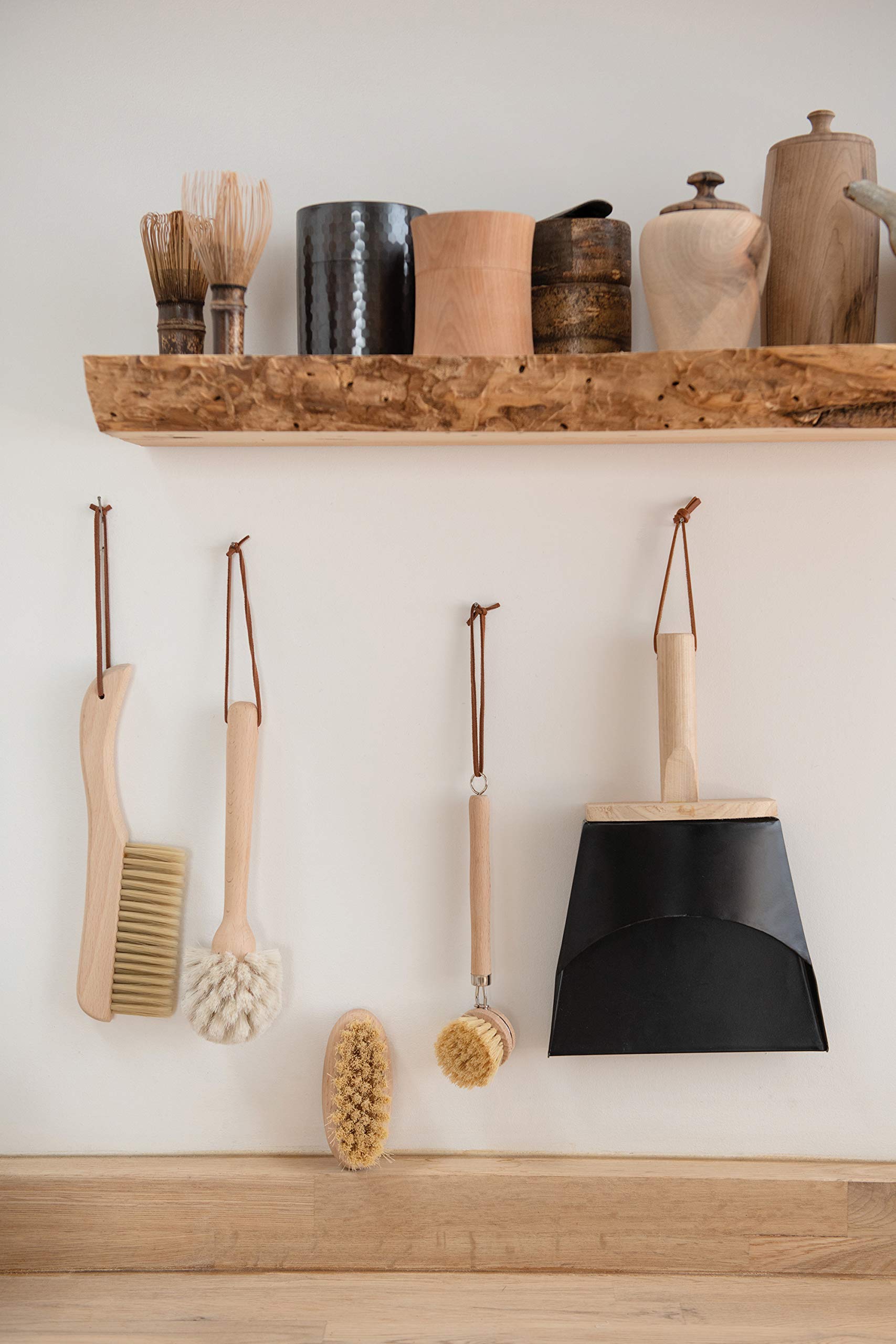 Creative Co-Op Beech Wood Brush with Metal Decorative Accents & Leather Strap (DF3016)
