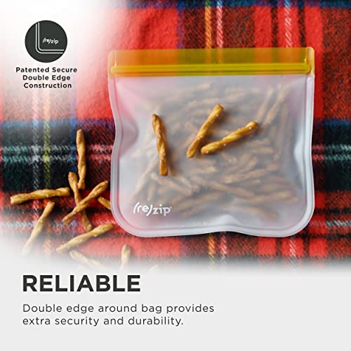 rezip Lay-Flat Lunch Reusable BPA-Free Food Grade Storage Bag 5-Pack, Leakproof, Freezer Safe, Dishwasher Safe, Travel Friendly, (5) Lunch / Sandwich Bags (3.5-Cup/28-Ounce), (Multicolor)