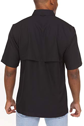 Swiss Alps Mens Short Sleeve Button Down Sun Protection UPF 30+Shirt Quick Dry Cooling Fishing Shirts Casual Summer Tops, Black, XL