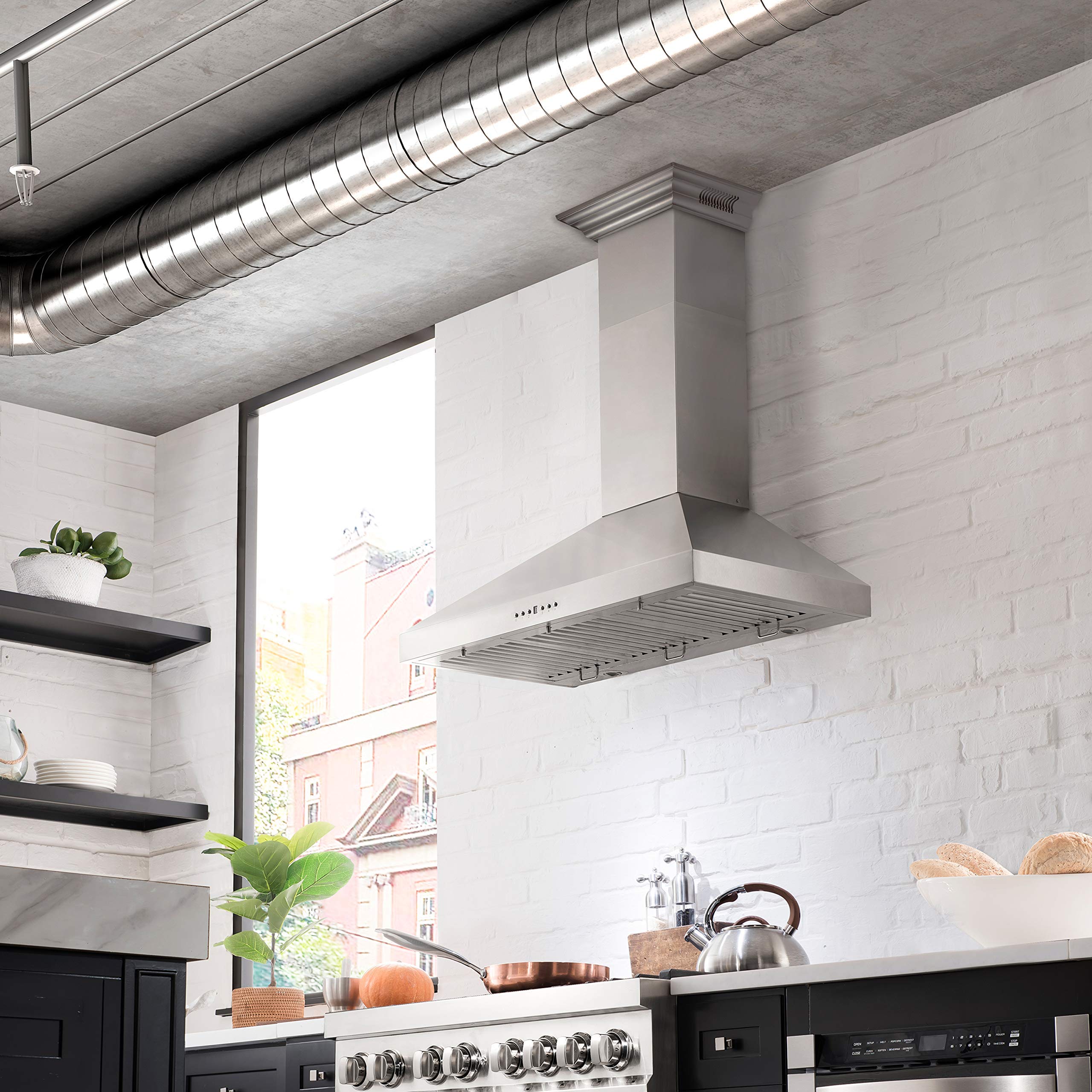 ZLINE 30 in. Convertible Vent Wall Mount Range Hood in Stainless Steel with Crown Molding (KL3CRN-30)