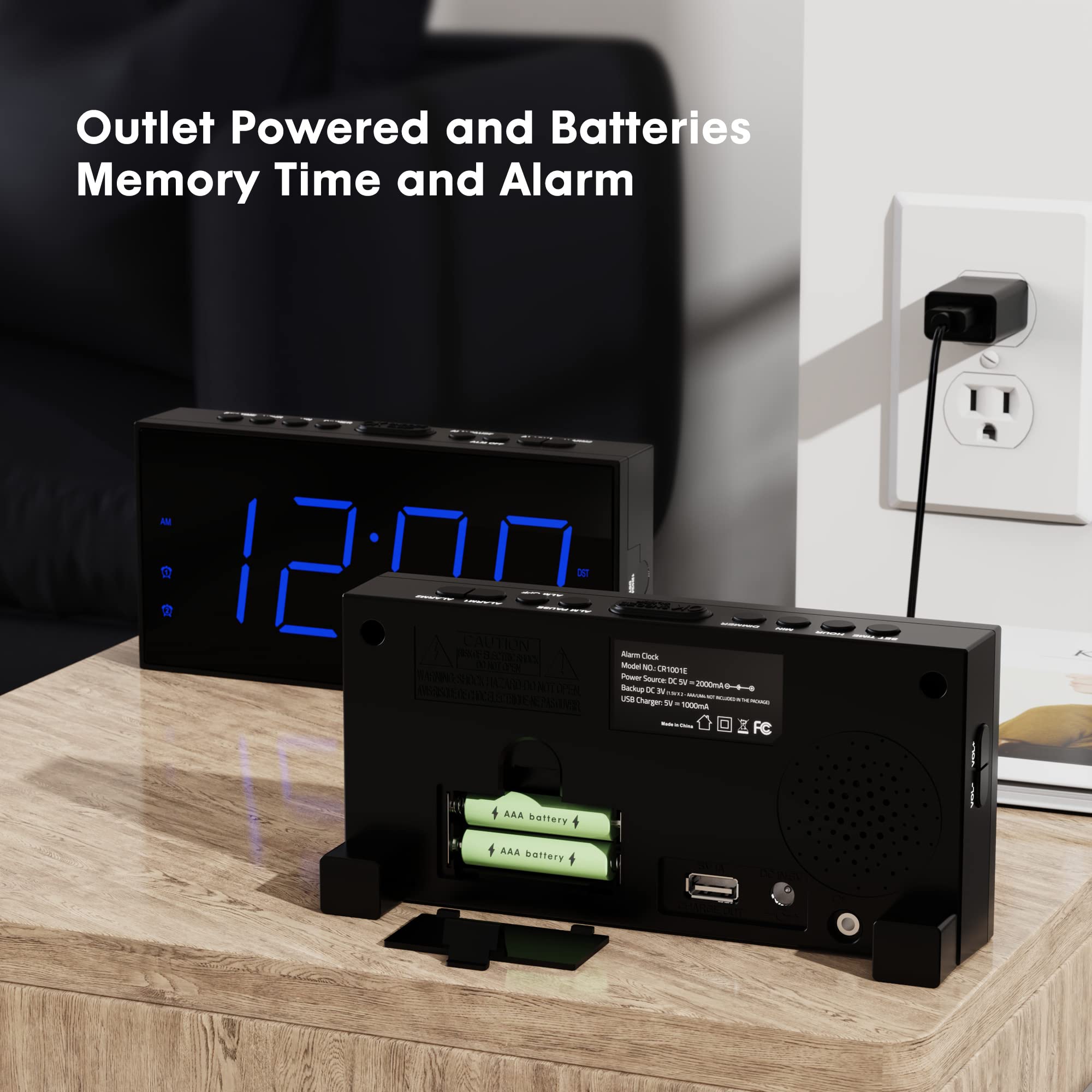 Digital Alarm Clock for Bedroom, Loud Digital Clock with Dual Alarms, 7.5" Dimmable Large Display, USB Charger,Battery Backup,12/24/DST, Electric Table Clock for Kid Heavy Sleeper Teen Boy Girl Senior