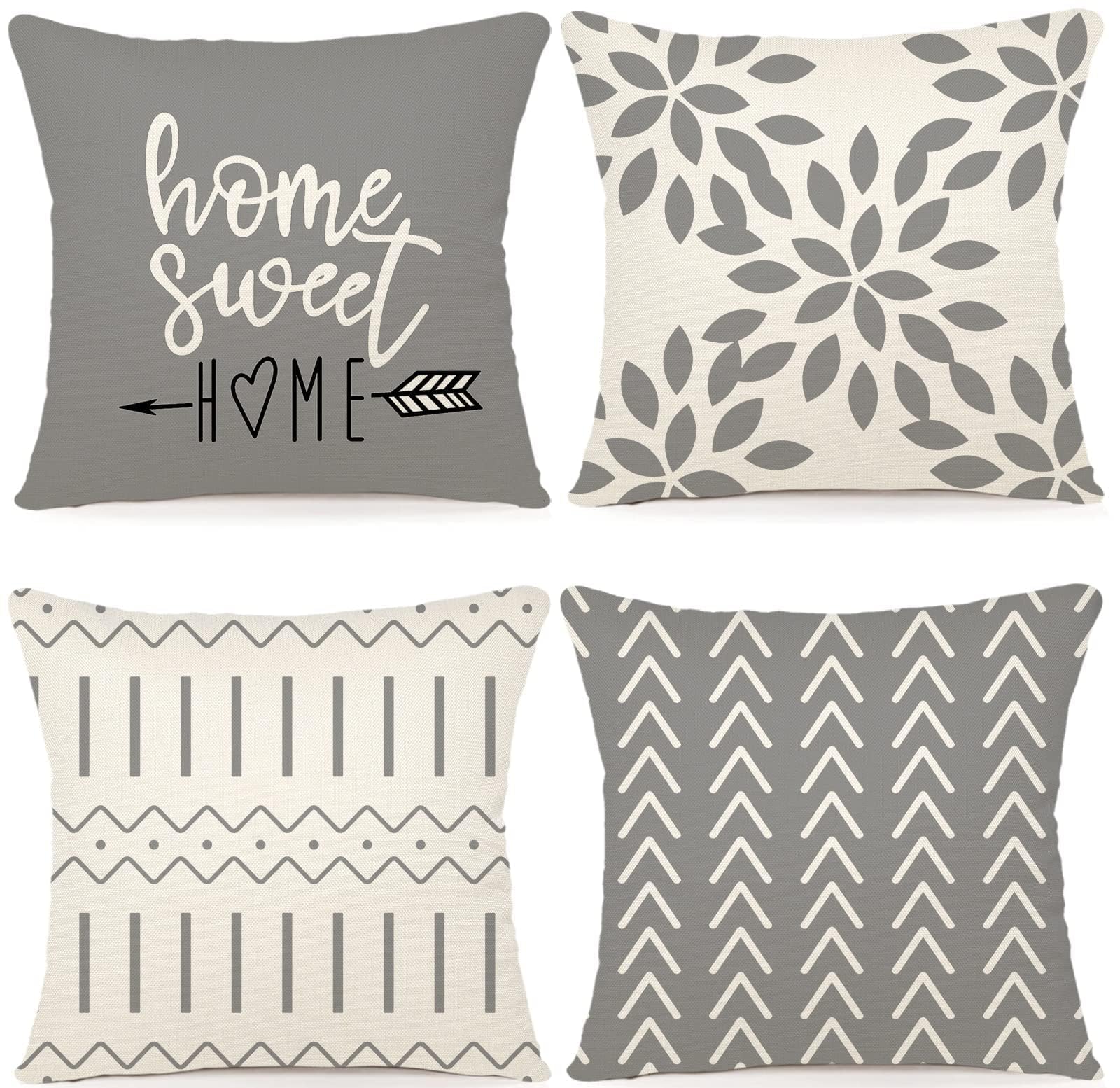 YCOLL Pillow Covers 18x18 Set of 4，Modern Sofa Throw Pillow Cover, Decorative Home Outdoor Linen Fabric Geometric Pillow Case for Couch Bed Car，Gray