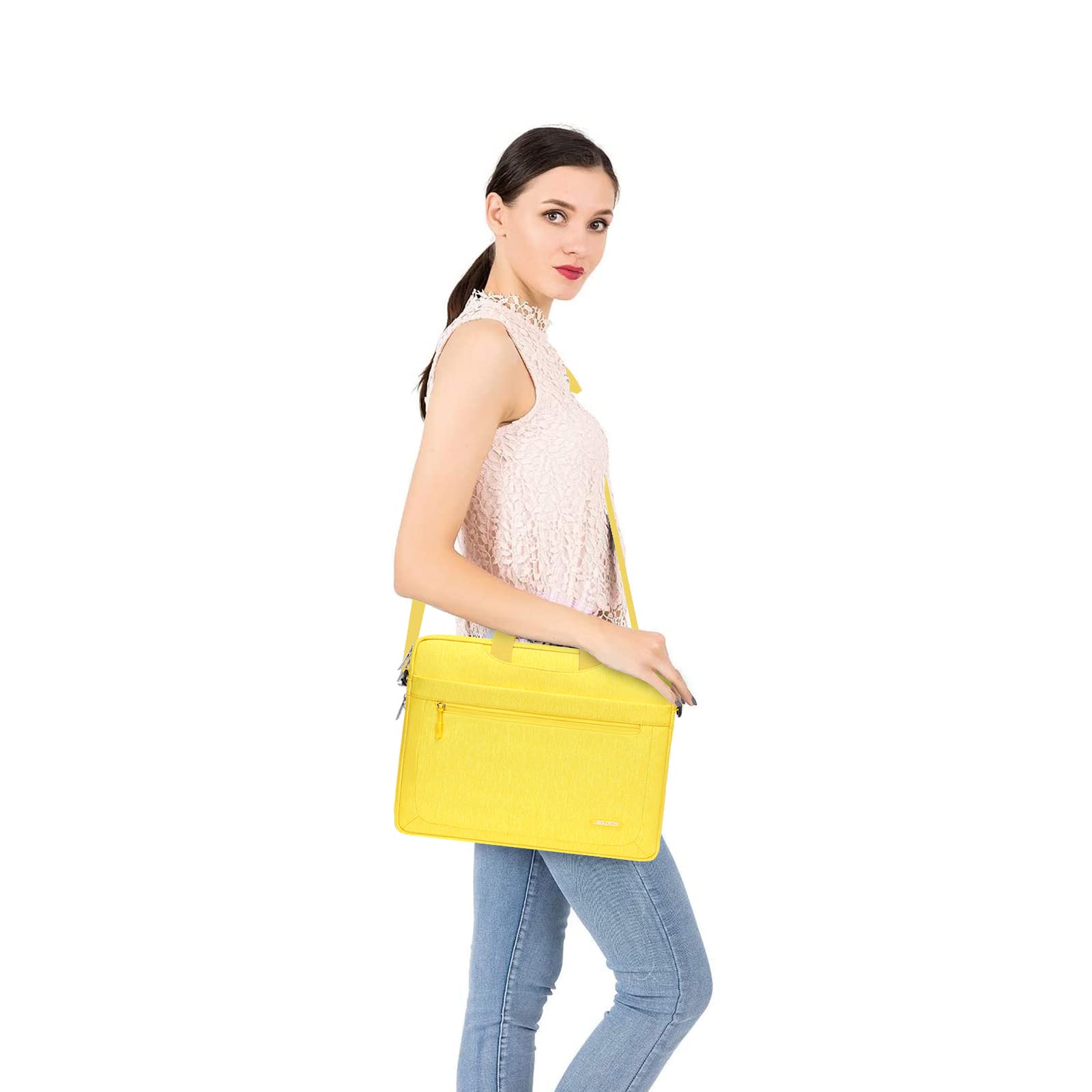 MOSISO Laptop Shoulder Messenger Bag Compatible with MacBook Air 15 inch M2 A2941/Pro 16 inch M3 A2991 M2 A2780 M1 A2485 A2141,15-15.6 inch Notebook with Adjustable Depth at Bottom, Yellow