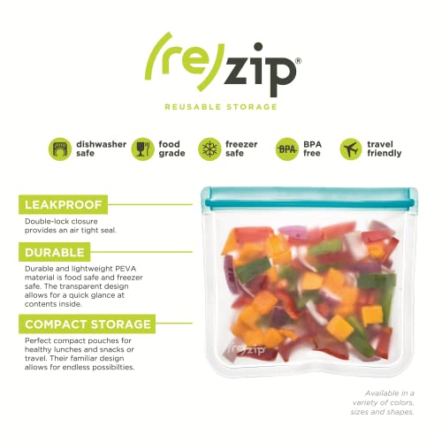 rezip Lay-Flat Lunch Reusable BPA-Free Food Grade Storage Bag 5-Pack, Leakproof, Freezer Safe, Dishwasher Safe, Travel Friendly, (5) Lunch / Sandwich Bags (3.5-Cup/28-Ounce), (Multicolor)