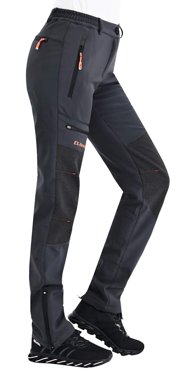 Postropaky Womens Outdoor Snow Ski Pants Waterproof Hiking Insulated Softshell Pants Snowboard Zipper Bottom Leg(Grey2S)