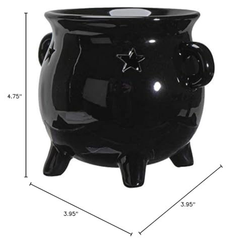 SUMMIT COLLECTION Ceramic Black Witch's Cauldron Tealight Candle Holder Oil Burner 4.75 Inches Tall Essential Oil Incense Aroma Diffuser Home Decor