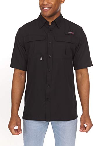 Swiss Alps Mens Short Sleeve Button Down Sun Protection UPF 30+Shirt Quick Dry Cooling Fishing Shirts Casual Summer Tops, Black, XL