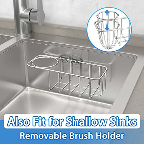 HULISEN Sponge Holder + Dish Brush Holder, 3-in-1 Kitchen Sink Caddy, 18/8 Stainless Steel Rust Proof Water Proof, Adhesive Installation No Drilling 【Not Including Sponge and Brush】