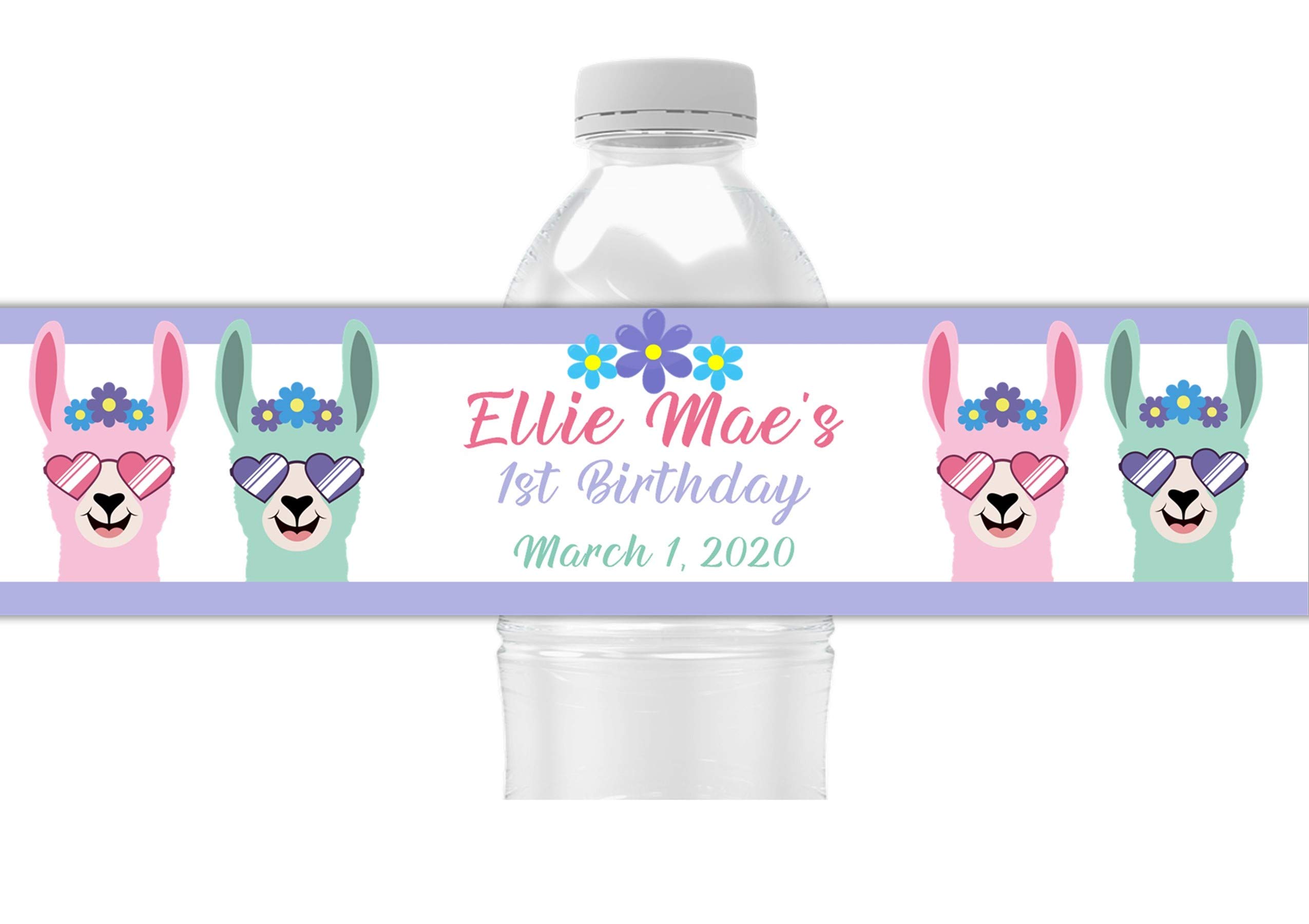 Llama Water Bottle Labels, Personalized Party Favors for Girls, Pack of 25 Peel and Stick Waterproof Wrappers