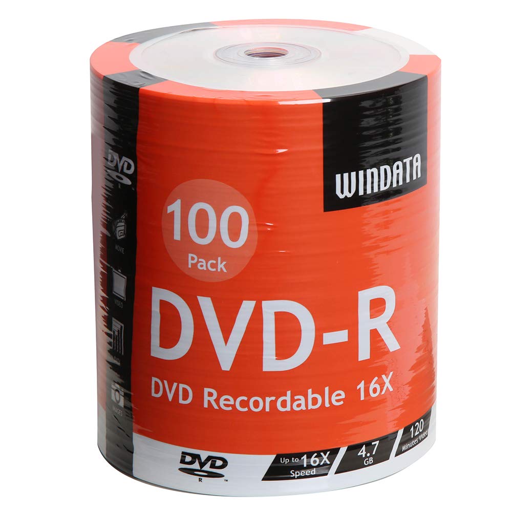 Windata DVD-R Discs 100 Pack 16x 4.7GB/120 Minute Blank Data Recordable Media - 100-Pack Shrink Wrap NO Spindle NO Cake Box Package
