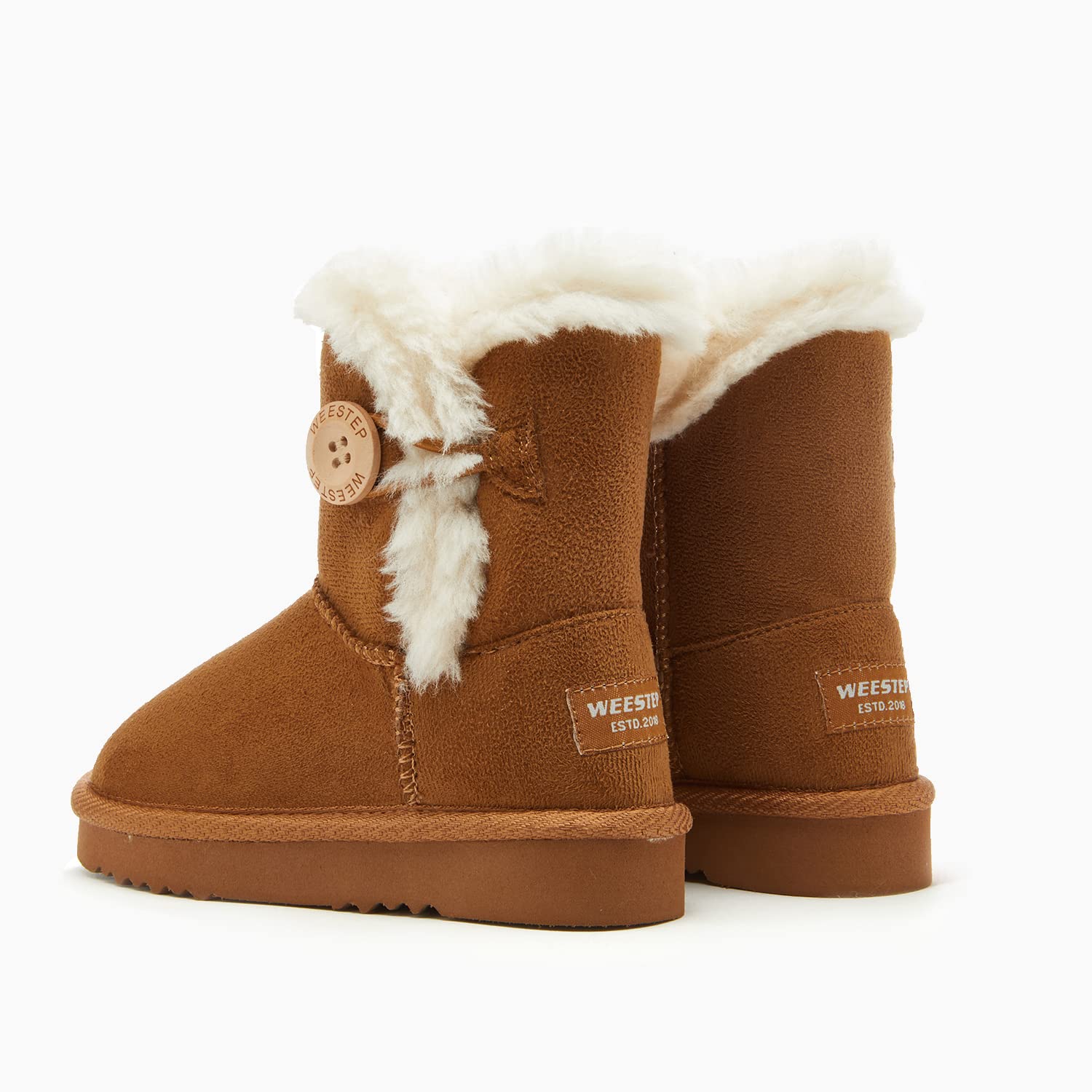 Weestep Wood Button Warm Shearling Winter Lightweight Snow Boots(12 Little Kid, Brown)