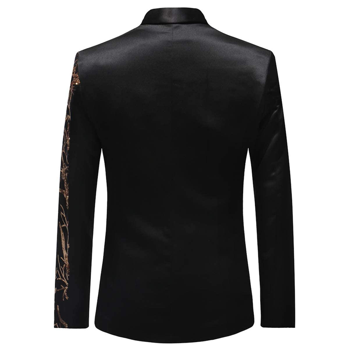 Cloudstyle Mens Stylish Dinner Tux Dress Blazer Gold Sequin Slim Fit Suit Jacket Sport Coat,Lightning Tree-Black,Large