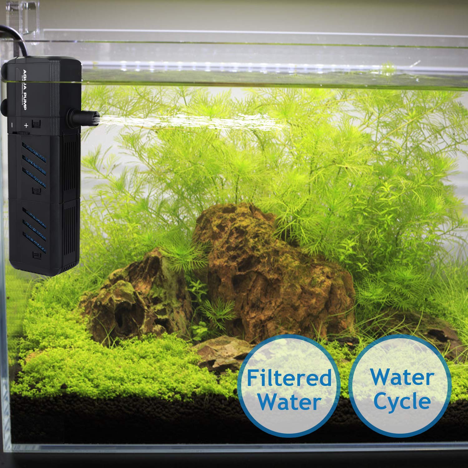 NO.17 Submersible Aquarium Internal Filter, Adjustable Fish Tank Filter with Water Pump for Fish Tank (400GPH, 15W)