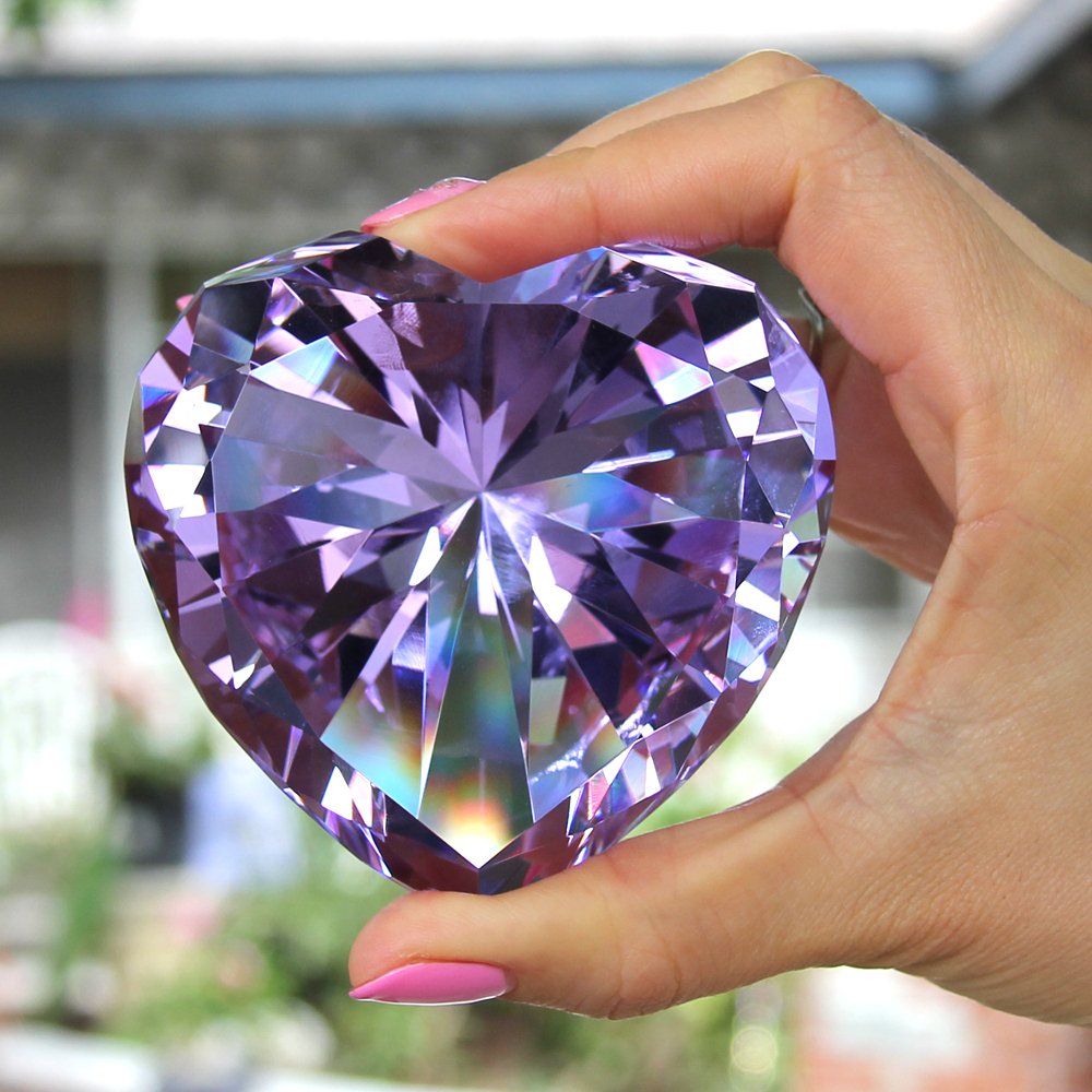 Crystal Diamond heart free Engraved Paperweight (PURPLE) Crystal diamond decoration, crystal gem,Diamond heart shaped decoration paperweight