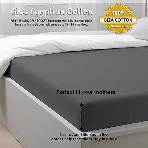 100% Long Staple Giza Cotton Bed Sheet Set Full Size – 400 Thread Count, 4-Piece Dark Grey Full Bedding, Sateen Weave, Luxury Hotel Quality, 16" Deep Pocket (Fits Up to 16" Mattress)