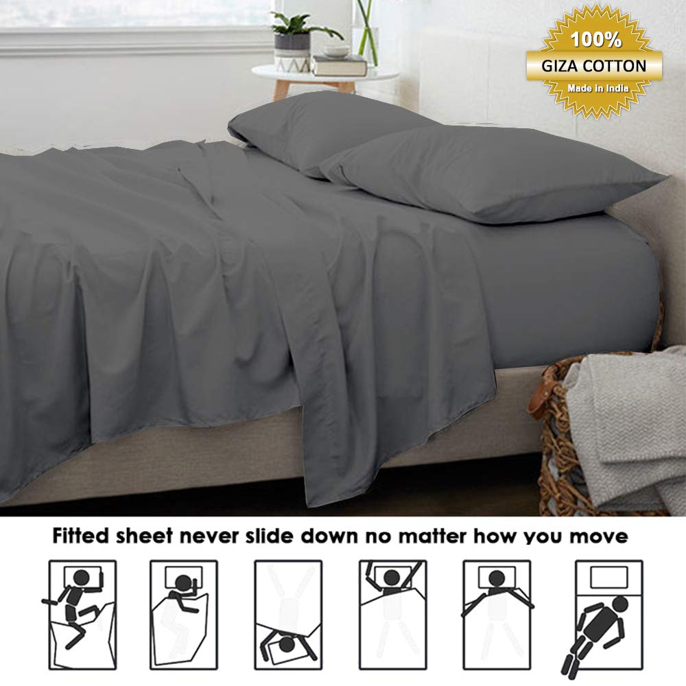 100% Long Staple Giza Cotton Bed Sheet Set Full Size – 400 Thread Count, 4-Piece Dark Grey Full Bedding, Sateen Weave, Luxury Hotel Quality, 16" Deep Pocket (Fits Up to 16" Mattress)