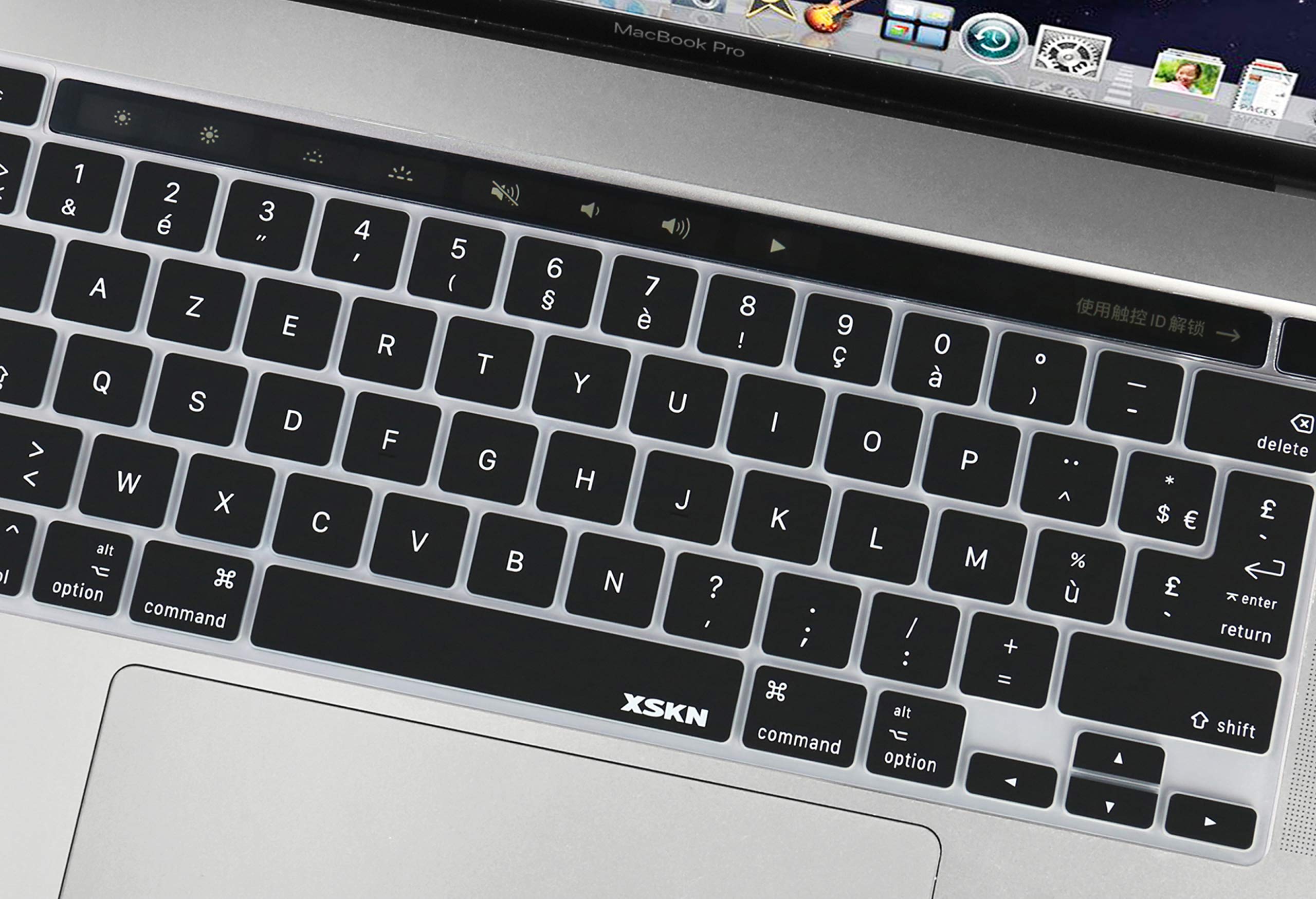 XSKN French Language Black Silicone Keyboard Cover Skin for Touch Bar Models 2019 New MacBook Pro 16 inch A2141 2020 New MacBook Pro 13.3 inch A2251 A2289 A2338 M1 Keyboard US & EU Common Version