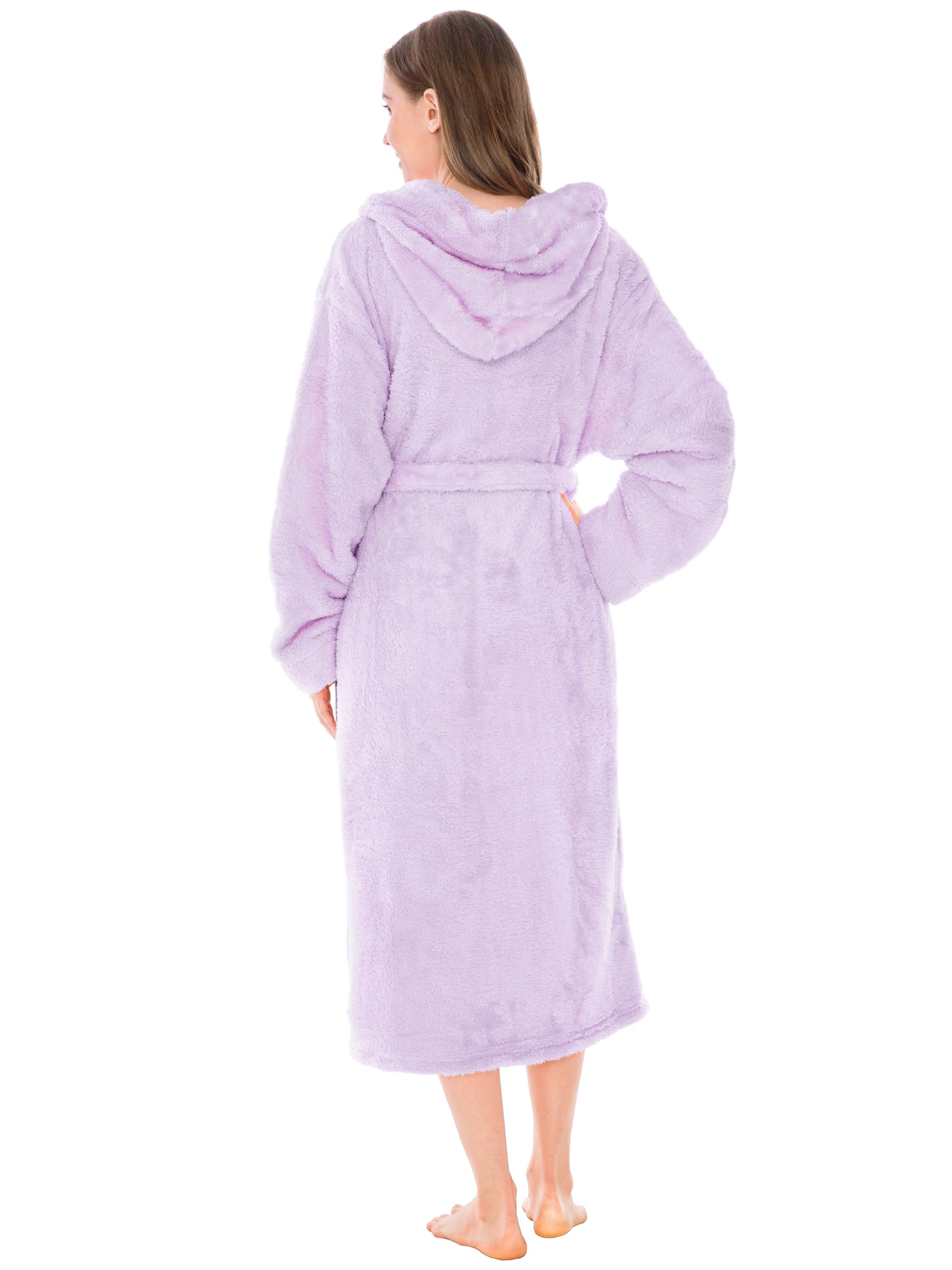 PAVILIA Women Hooded Plush Soft Robe | Fluffy Warm Fleece Sherpa Shaggy Bathrobe (S/M, Lavender Purple)