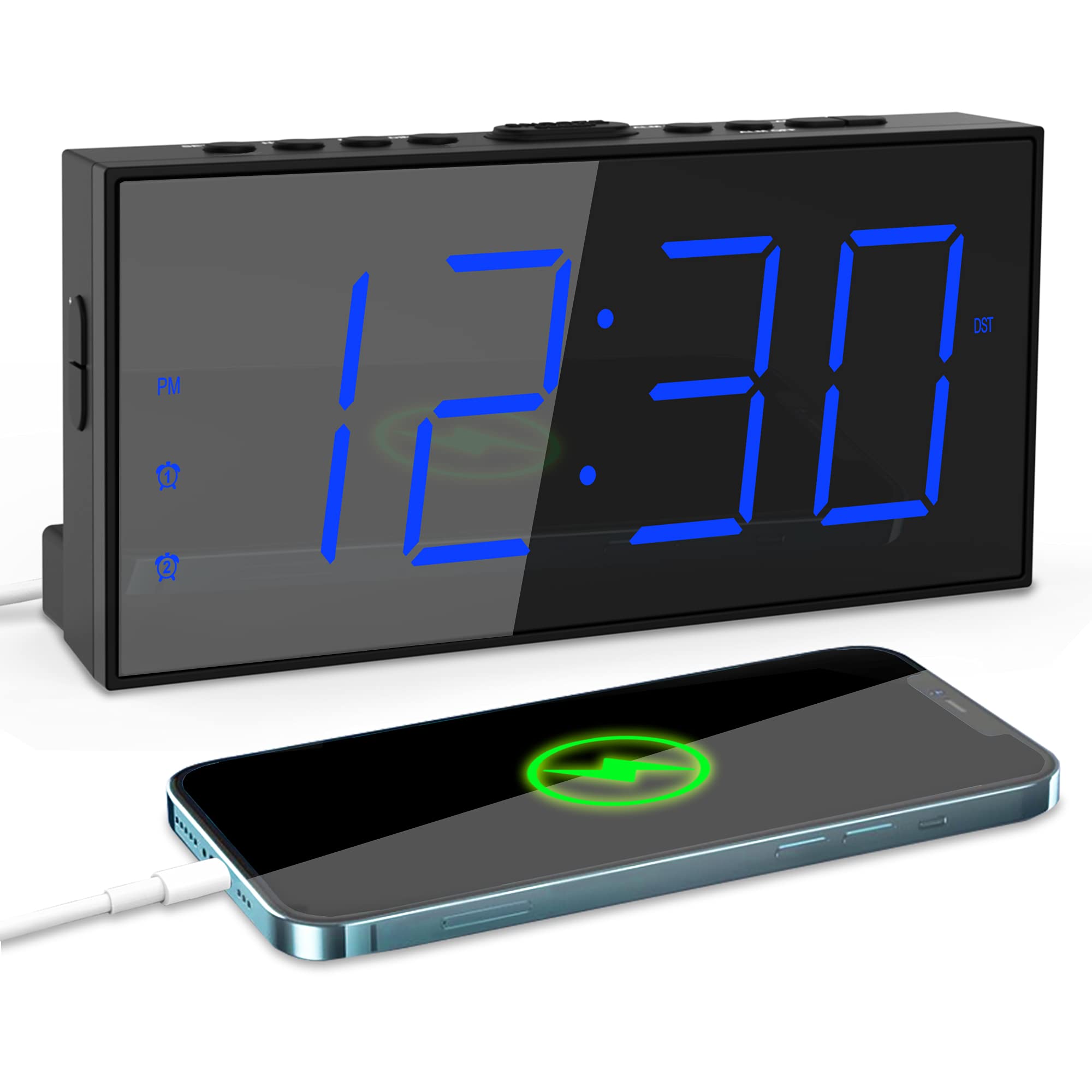 Digital Alarm Clock for Bedroom, Loud Digital Clock with Dual Alarms, 7.5" Dimmable Large Display, USB Charger,Battery Backup,12/24/DST, Electric Table Clock for Kid Heavy Sleeper Teen Boy Girl Senior