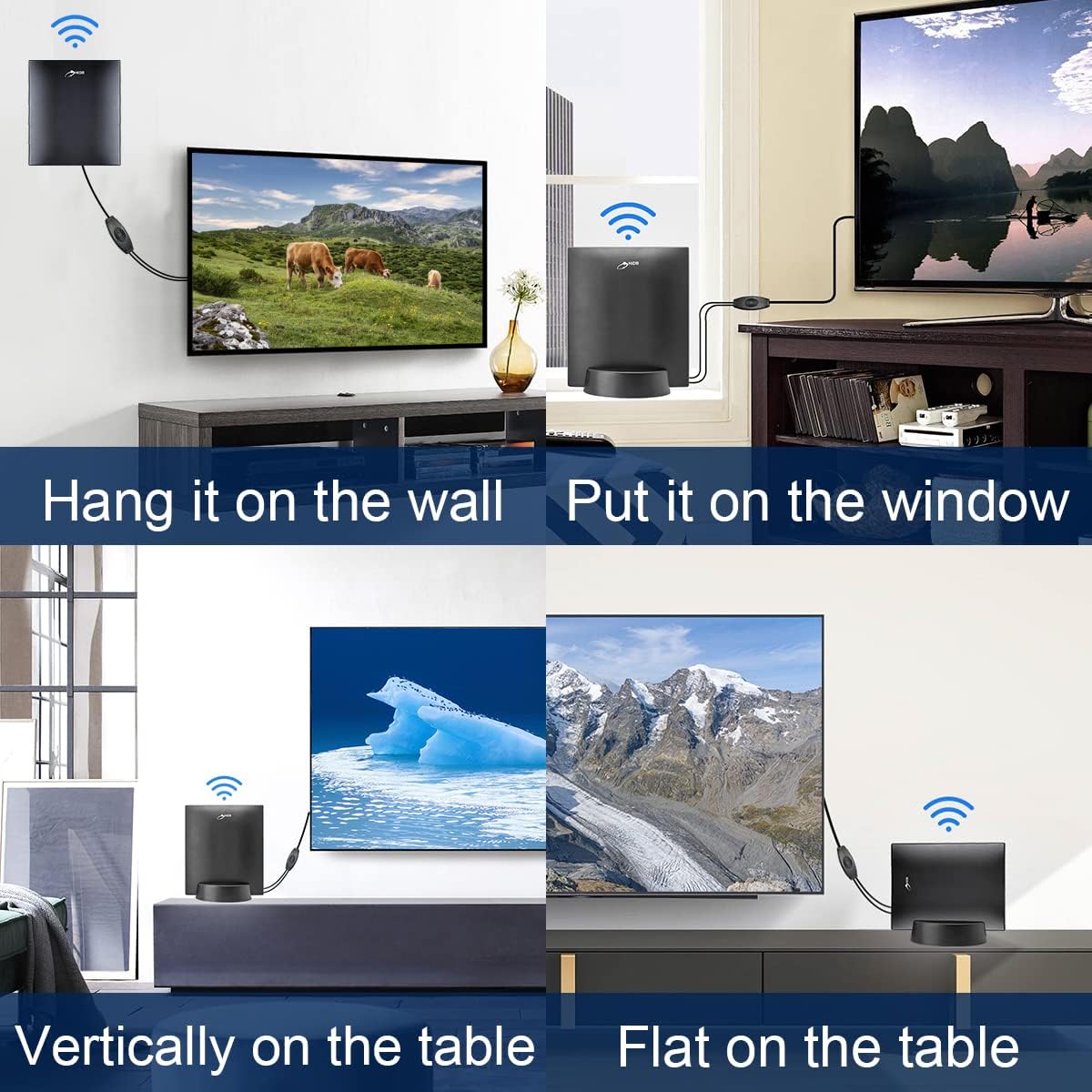 2024 TV Antenna for Smart TV, TV Antenna Indoor Outdoor, Long Range Reception HD Antenna, Digital TV Antenna Supports 4k (Black)