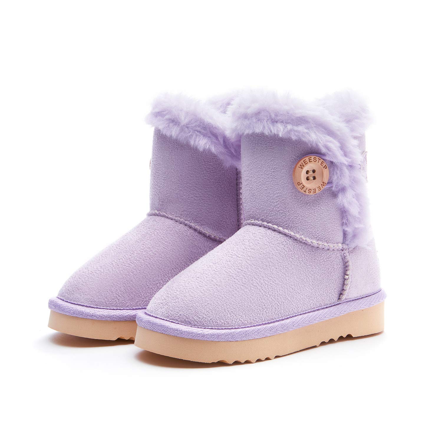 Weestep Wood Button Warm Shearling Winter Lightweight Snow Boots(7 Toddler, Purple)