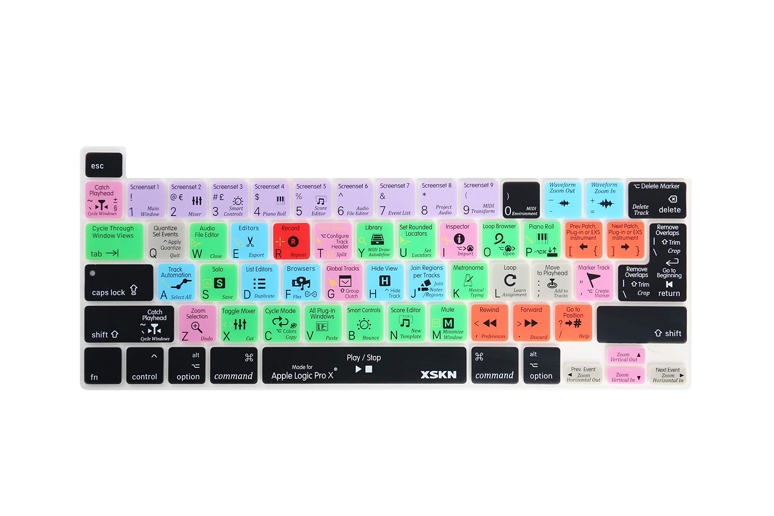 XSKN Logic Pro X Silicone Shortcut Keyboard Cover Skin for 2019 New MacBook Pro 16 inch A2141 2020 New MacBook Pro 13.3 inch A2338 M1 A2251 A2289 with Touch Bar & Touch ID US and EU Universal Version