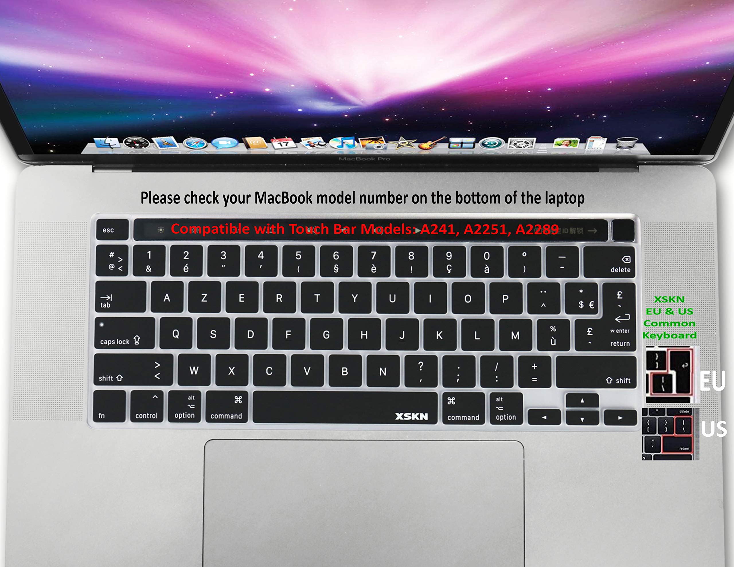 XSKN French Language Black Silicone Keyboard Cover Skin for Touch Bar Models 2019 New MacBook Pro 16 inch A2141 2020 New MacBook Pro 13.3 inch A2251 A2289 A2338 M1 Keyboard US & EU Common Version
