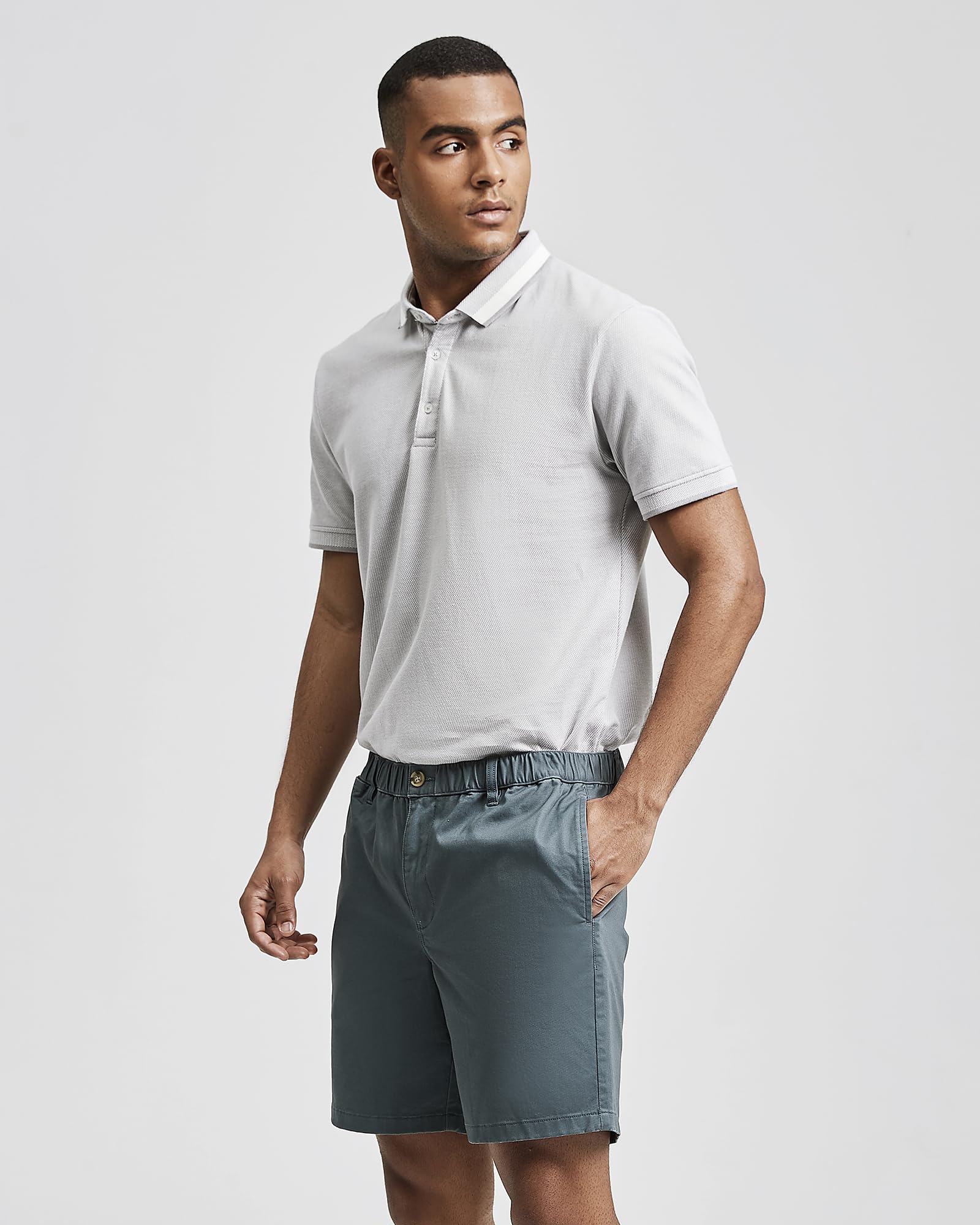 maamgic Men's Classic-fit 7" Cotton Casual Shorts Elastic Waistband with Multi-Pocket Daily Wear Walking Summer Outfit