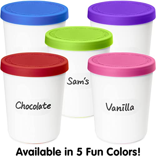 SUMO Ice Cream Containers for Homemade Ice Cream (2 Containers - 1 Quart Each) Reusable Pint-Shaped Freezer Storage Containers with Lids, Erasable Labels (Blue)