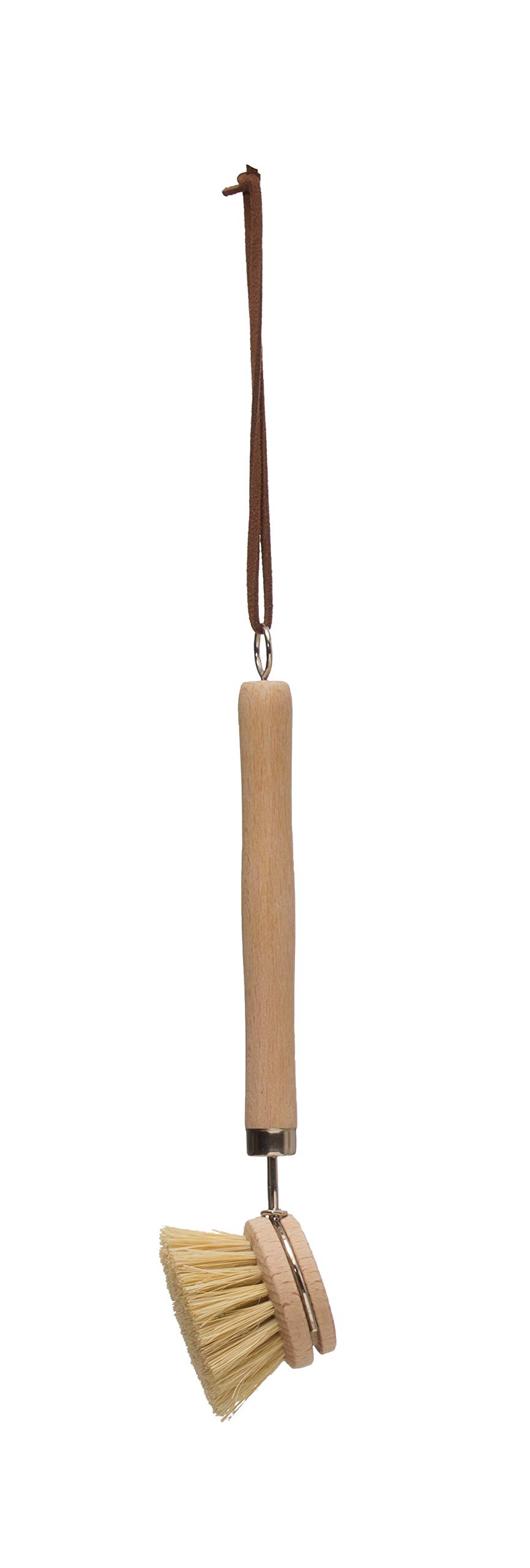 Creative Co-Op Beech Wood Brush with Metal Decorative Accents & Leather Strap (DF3016)