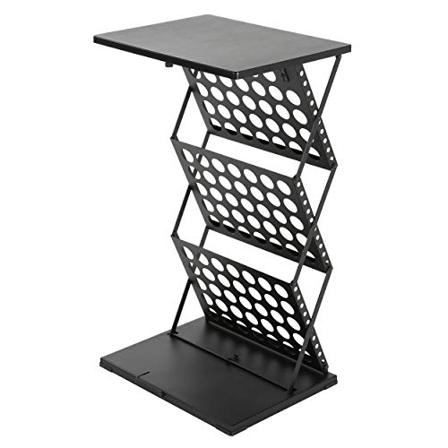 M&T Displays Foldable Counter with Perforated Literature Holder and Carrying Bag, Magazine Rack, Brochure Display Stand, Catalog Leaflet, Flier for Fair, Conference, Shows (Black, 2X(8.5x11))