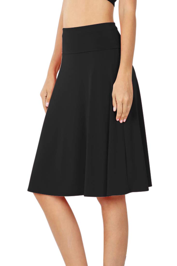 NioBe Clothing Women's High Waist Fold Over A-Line Flared Swing Skirt (X-Large, Black)