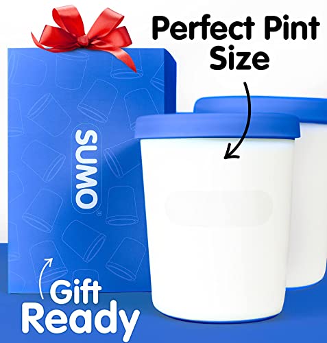SUMO Ice Cream Containers for Homemade Ice Cream (2 Containers - 1 Quart Each) Reusable Pint-Shaped Freezer Storage Containers with Lids, Erasable Labels (Blue)
