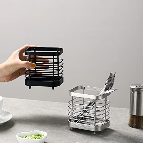 ANHORTS Sink Caddy, Sink Sponge Holder, Kitchen Sink Organisers, Cutlery Drainer for Kitchen Utensil, Stainless Steel Sink Caddy, Rust Proof Sponge Caddy (black)