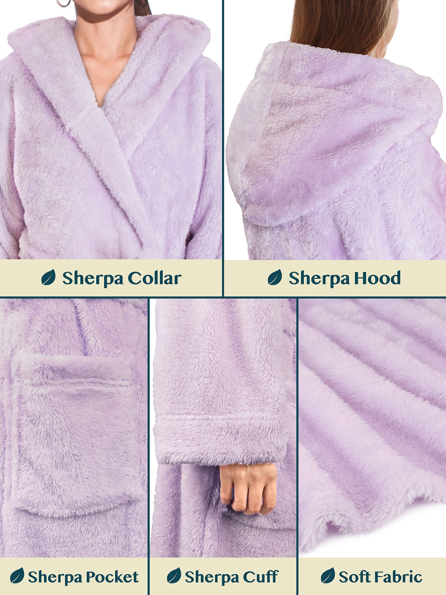 PAVILIA Women Hooded Plush Soft Robe | Fluffy Warm Fleece Sherpa Shaggy Bathrobe (S/M, Lavender Purple)