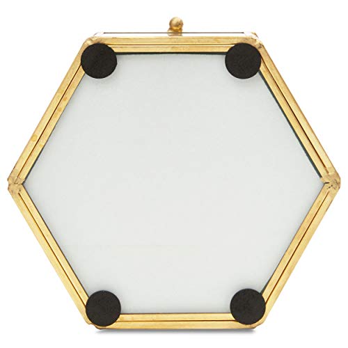 Juvale Velvet Glass Jewelry Box, Gold Hexagon Box for Trinkets (5 x 4.5 x 2.1 In)