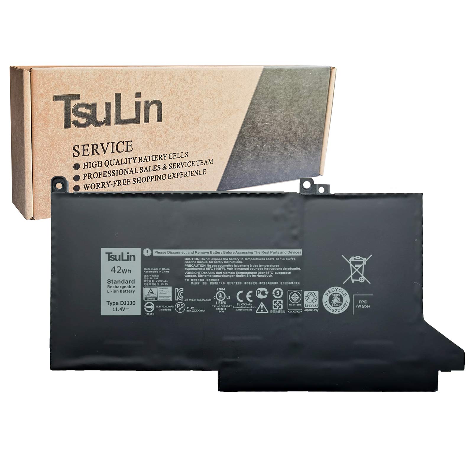 TsuLin DJ1J0 Laptop Battery Replacement for Dell Latitude E7280 E7480 E7290 E7380 E7390 E7490 Series Notebook PGFX4 ONFOH DJ1JO 451-BBZL 11.4V 42Wh 35000mAh