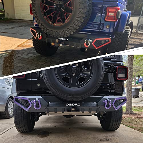 OEDRO Rear Bumper Compatible with 2018-2025 Jeep Wrangler JL & Unlimited JLU (2/4 Doors), Rock Crawler Full Width Bumper with Hitch Receiver & 2 x D-Rings