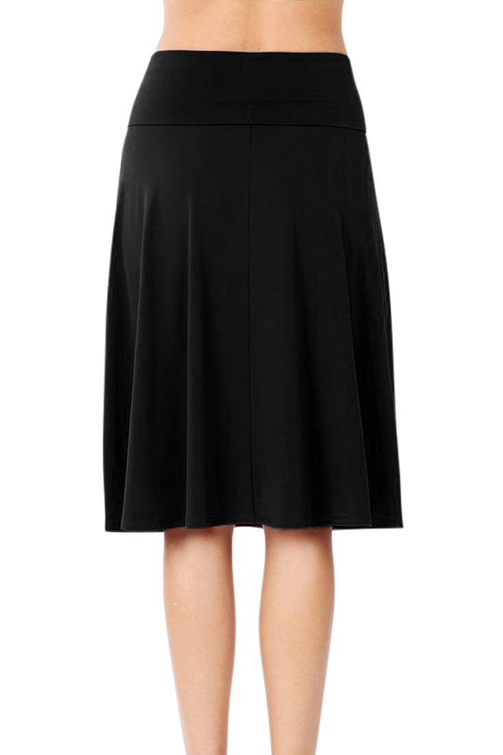 NioBe Clothing Women's High Waist Fold Over A-Line Flared Swing Skirt (X-Large, Black)