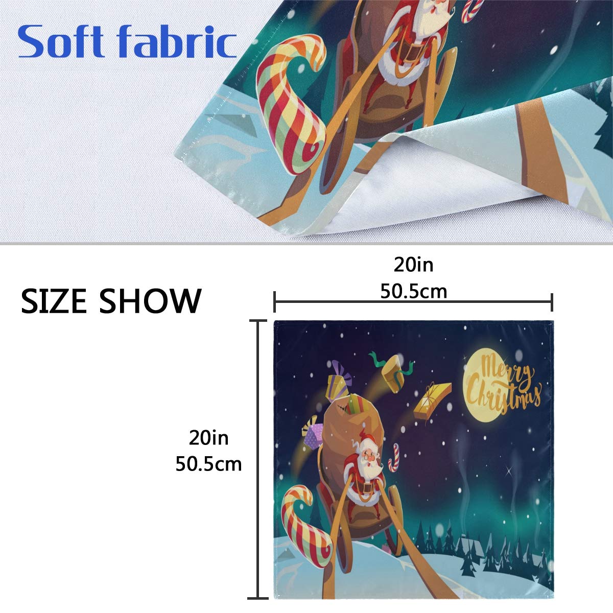 Aslsiy Christmas Santa Presents Sleigh Cloth Napkins Set of 6 Winter Forest Soft 20 x 20 Inch Dinner Table Napkins Comfortable Polyester Napkin for Kitchen Home Wedding Party Holiday Decor