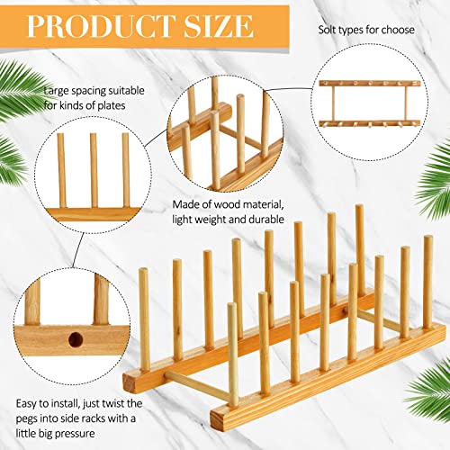 Zopeal 18 Pcs Bamboo Wooden Plate Racks Dish Rack Stand Holder 3/ 6/ 7 Slots Drainboard Drying Drainer Kitchen Cabinet Organizer for Dish Plate Bowl Cup Pot Lid Book