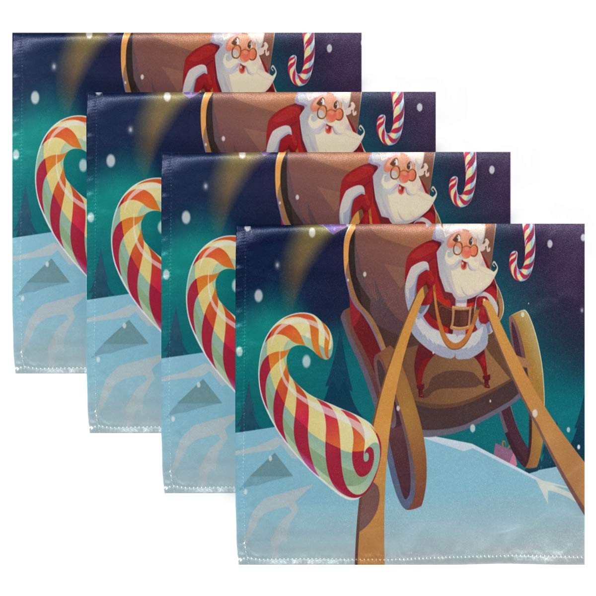 Aslsiy Christmas Santa Presents Sleigh Cloth Napkins Set of 6 Winter Forest Soft 20 x 20 Inch Dinner Table Napkins Comfortable Polyester Napkin for Kitchen Home Wedding Party Holiday Decor