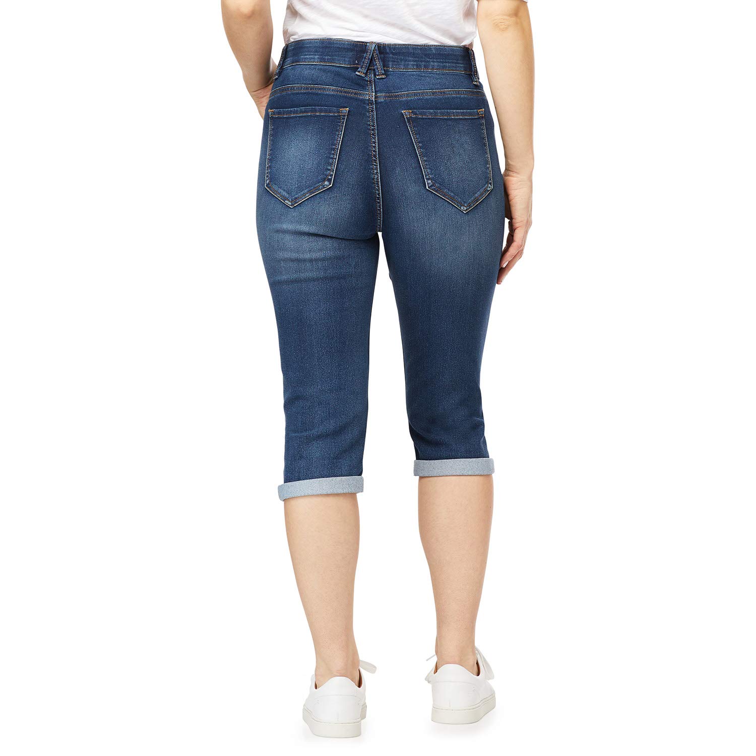 Angels Forever Young Sculpt 17" Capri for Women Figure Enhancing Stretch Denim, Mid-Rise - Steel, 16