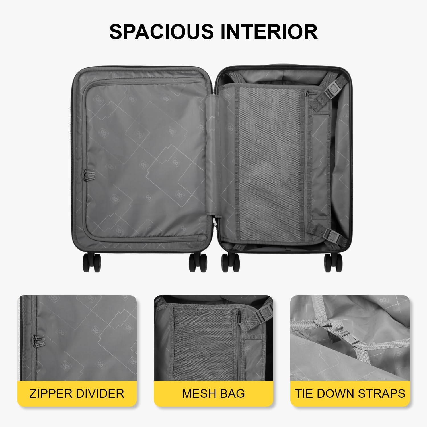 LEVEL8 Grace Carry On Luggage, 20 Inch Expandable Hardside Suitcase, Abs+Pc Harshell Spinner Luggage with Tsa Lock, Spinner Wheels, Grey, 20 Inch Carry-On